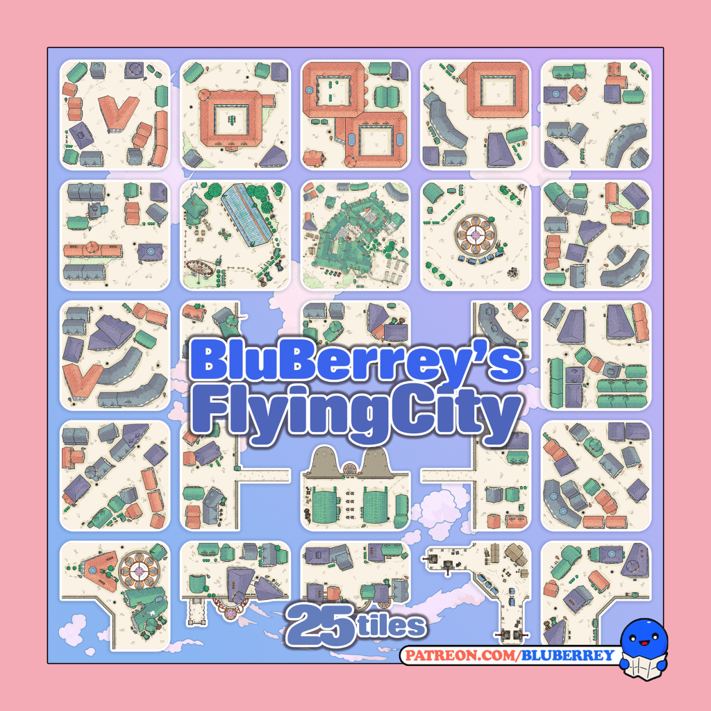 Flying City Tile Pack (25 modular tiles) - BluBerrey
